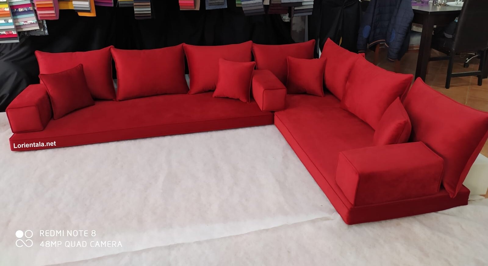 L SHAPED Dark Red Floor Sofa,red Velvet Floor Couch,red Color Luxury ...