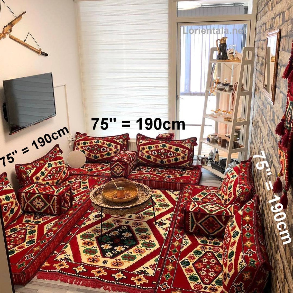 Red U Shaped Arabic Floor Sofa Set,floor Cushion,traditional Design ...