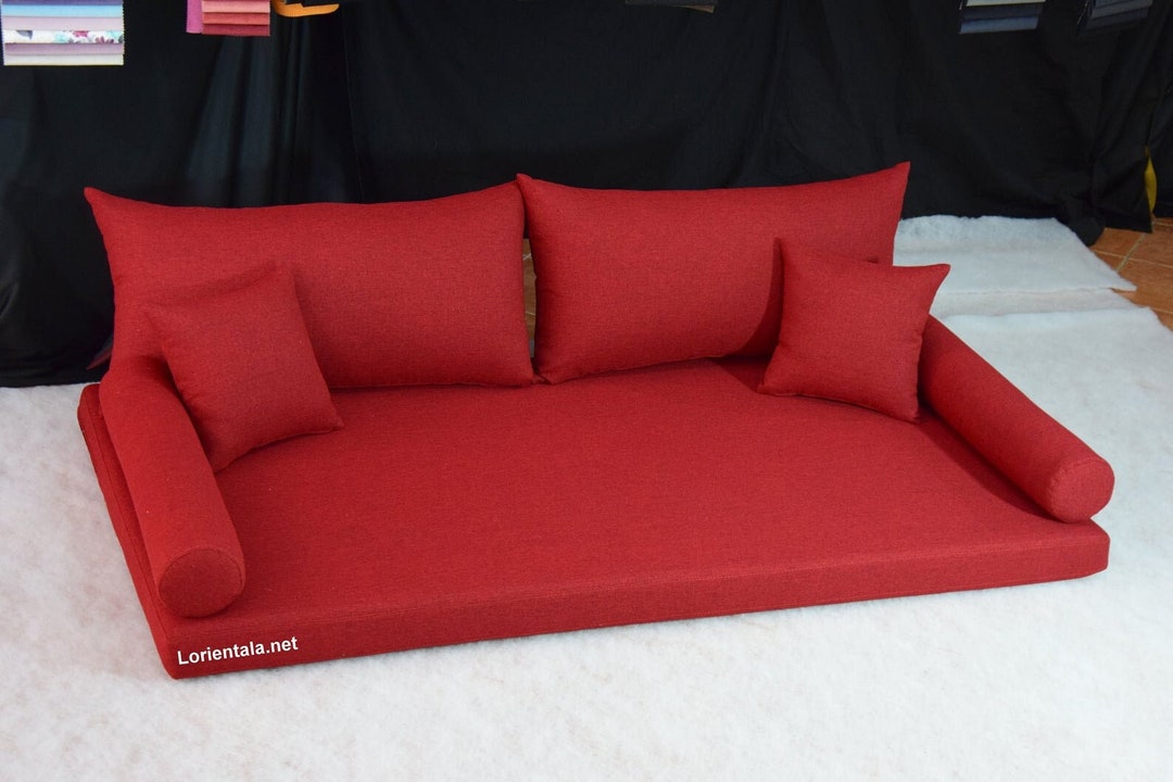 RED LINEN Floor Couch,japanese Sofa,floor Bed,bohemian Design,sofa Bed ...