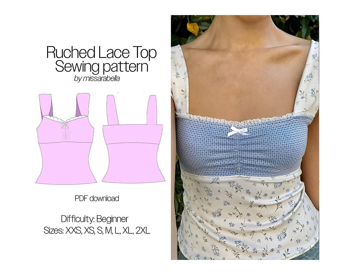 Ruched Lace Top Sewing Pattern | Coquette Top Sewing Pattern | Sizes ...