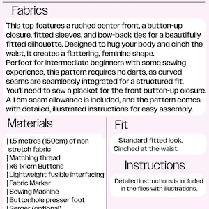 Fitted Blouse Sewing Pattern | Button up Blouse Sewing Pattern | Sizes ...