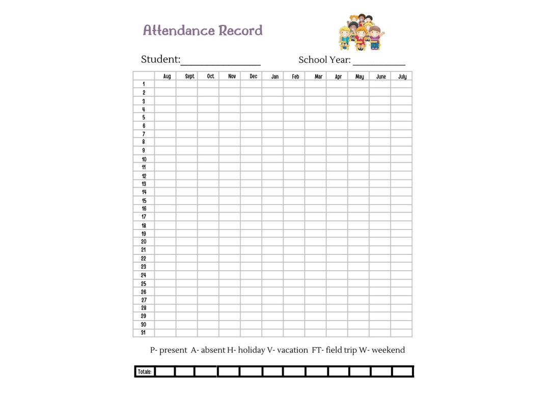 Student Attendance Record Blank Homeschool - Etsy