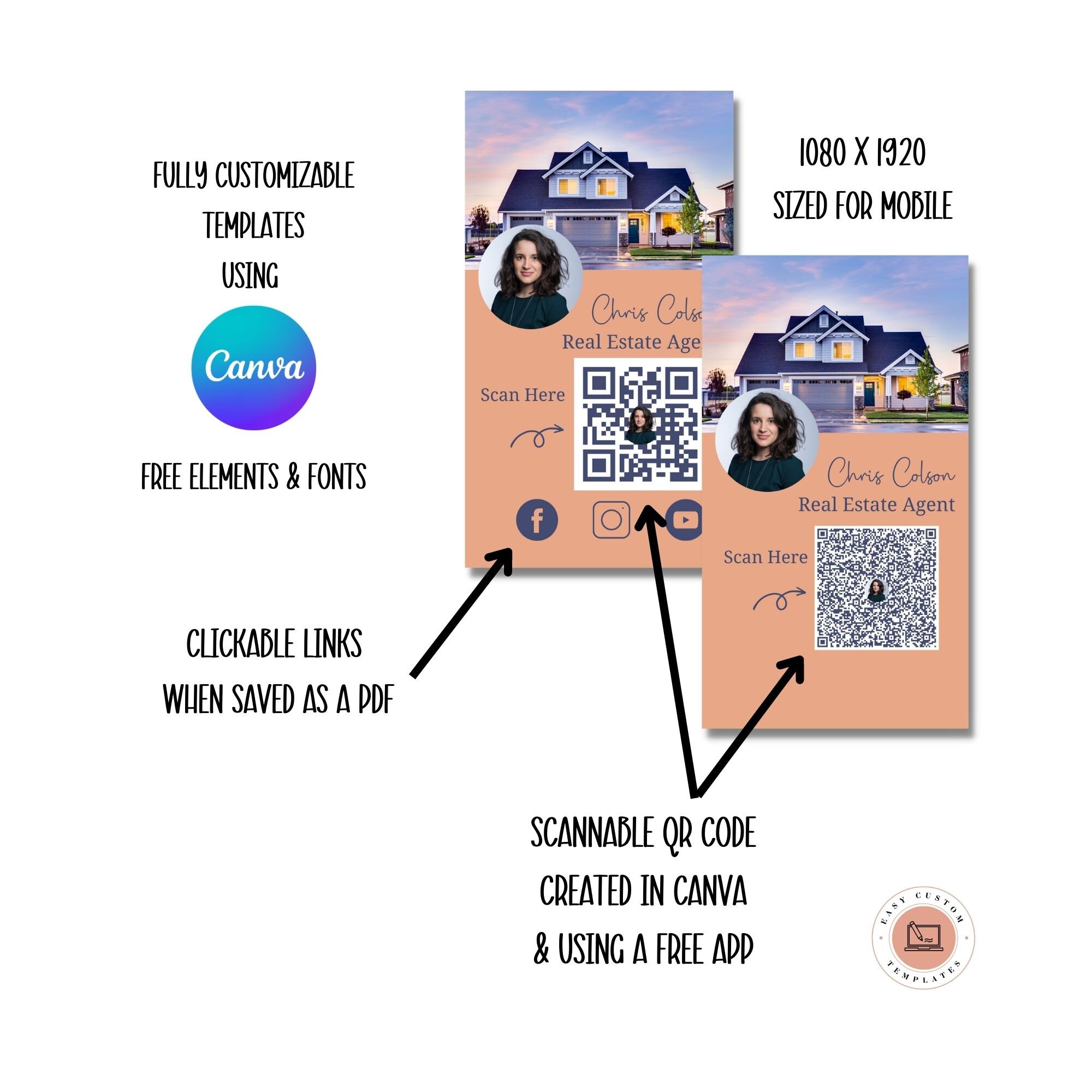 Digital Business Card QR Code|editable Canva Template|printable Smart ...