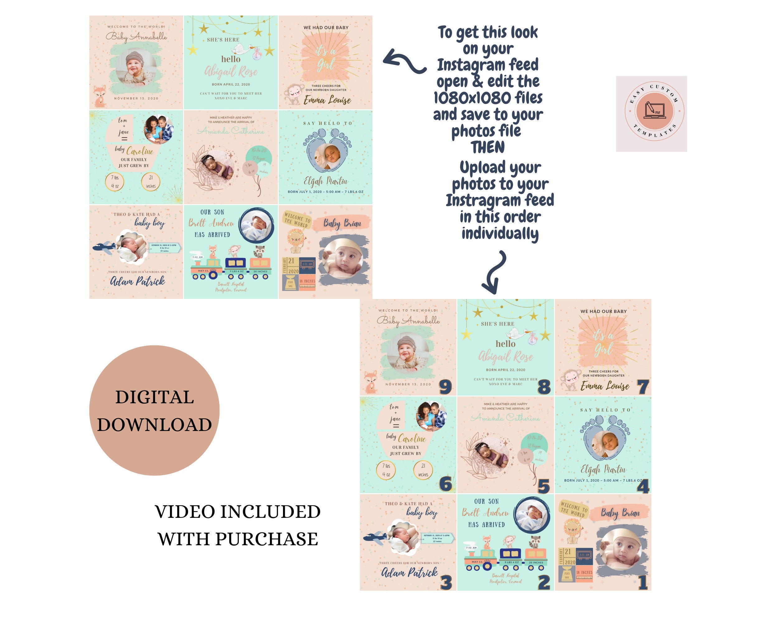 9 Birth Announcement Templates for Social Media, Editable in Canva ...