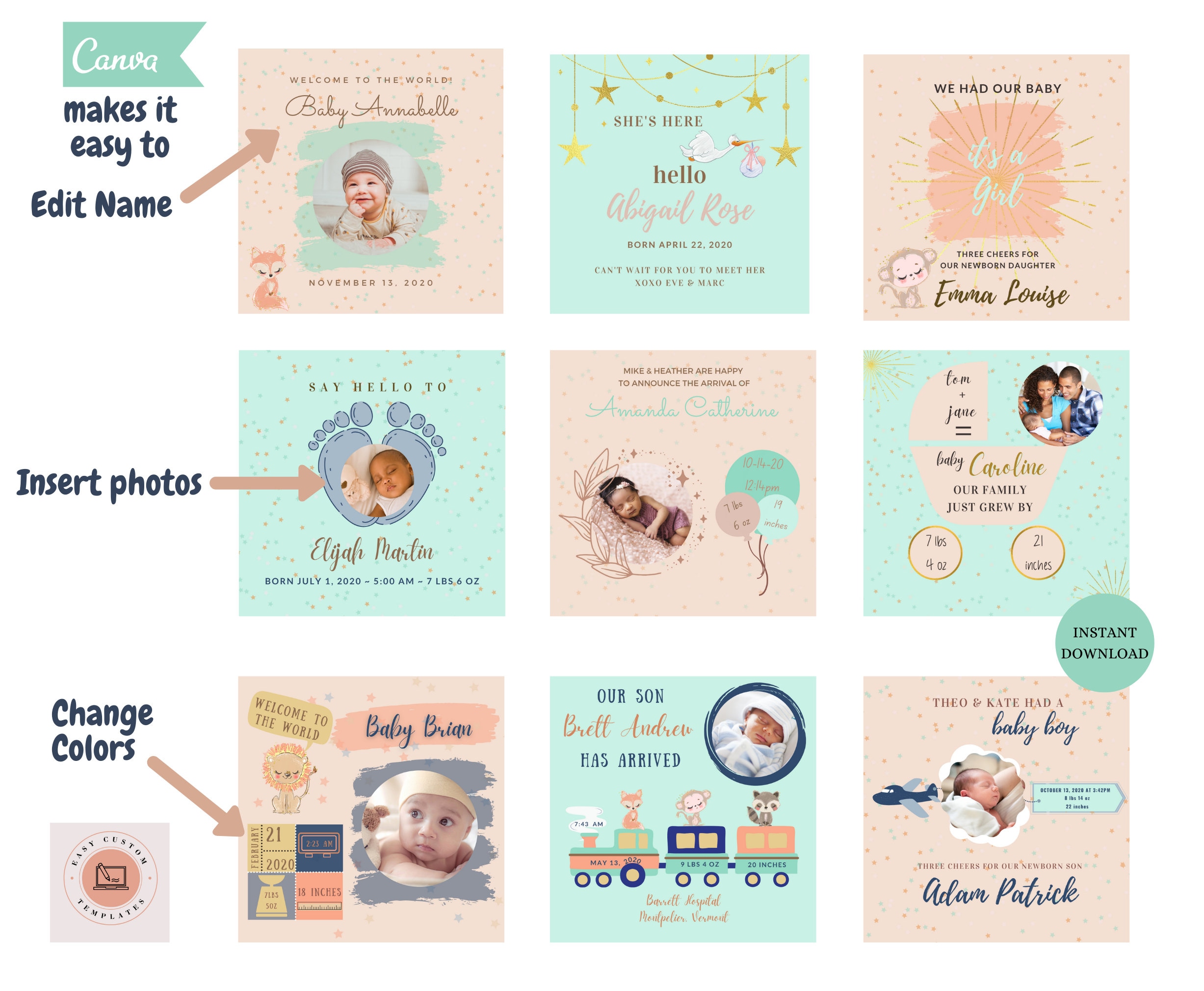 9 Birth Announcement Templates for Social Media, Editable in Canva ...