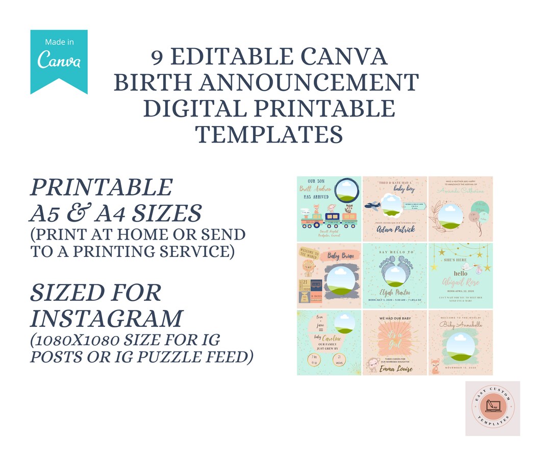 9 Birth Announcement Templates for Social Media, Editable in Canva ...