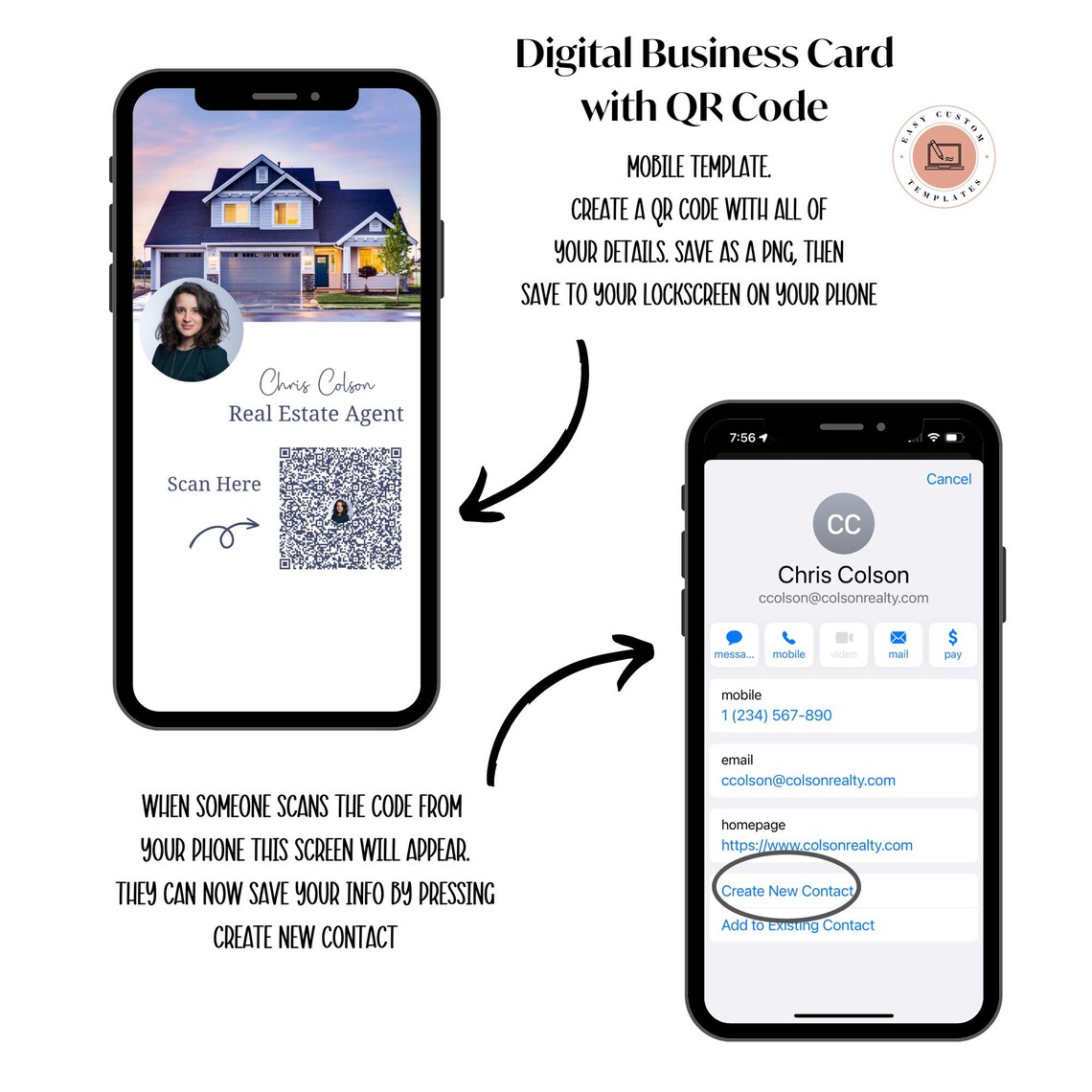 Digital Business Card QR Code|editable Canva Template|printable Smart ...