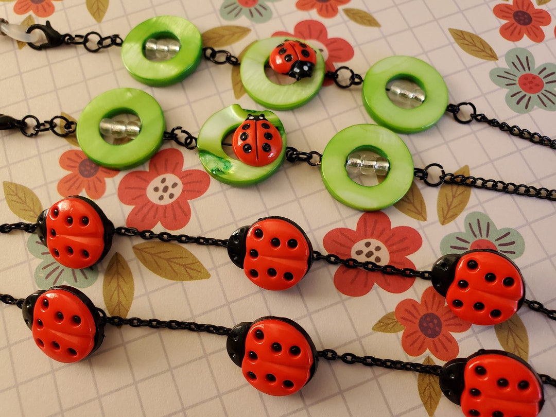 Lady Bug Lover Glasses Chains Lady Bug Button Dyed Mother-of-pearl ...