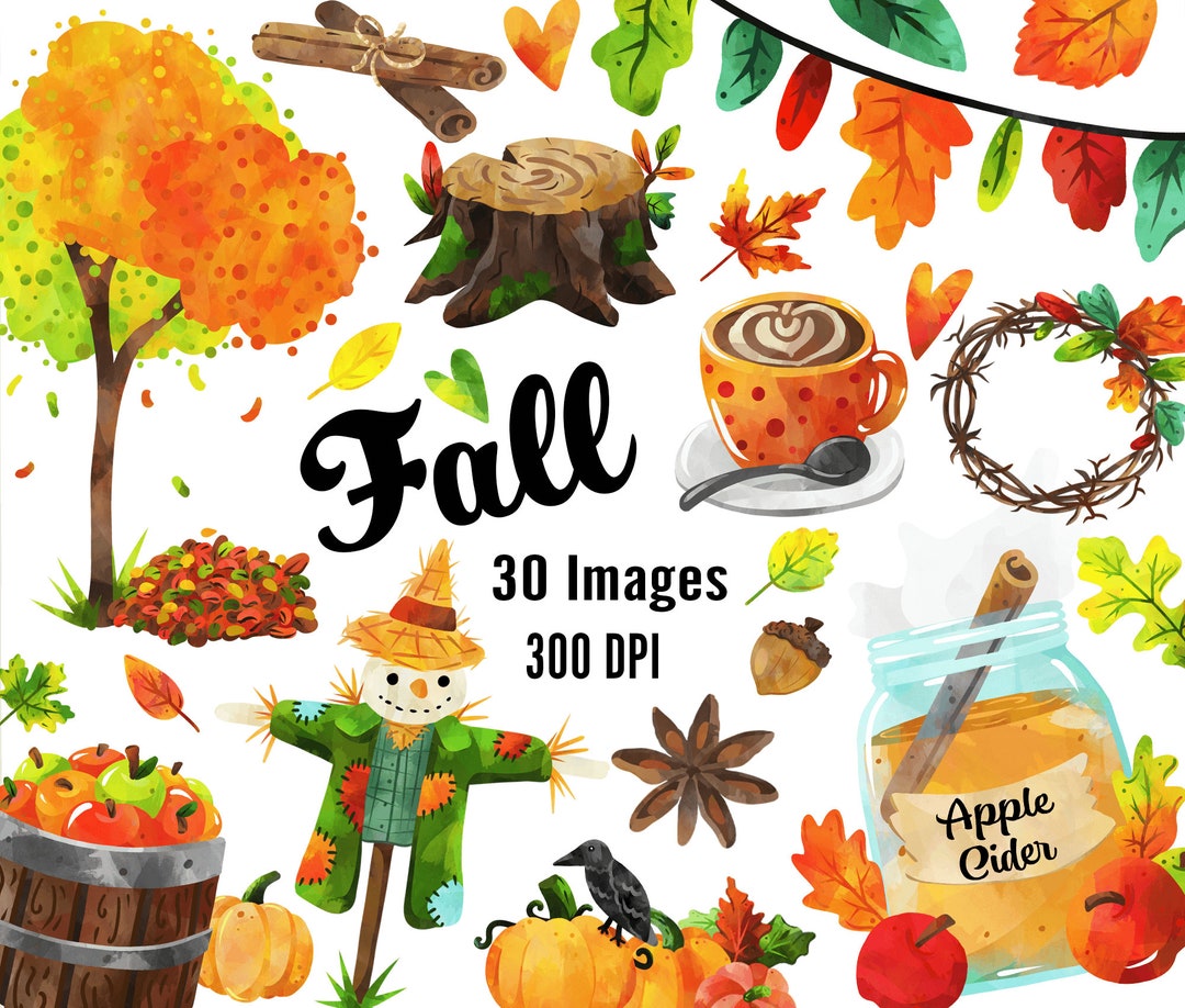 Fall Clipart, Autumn Thanksgiving Halloween Art, Pumpkin Leaves Banners ...