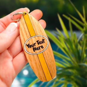 Resin Surfboard Keychain Custom Text Wood Surfboard Coastal Name Tag ...