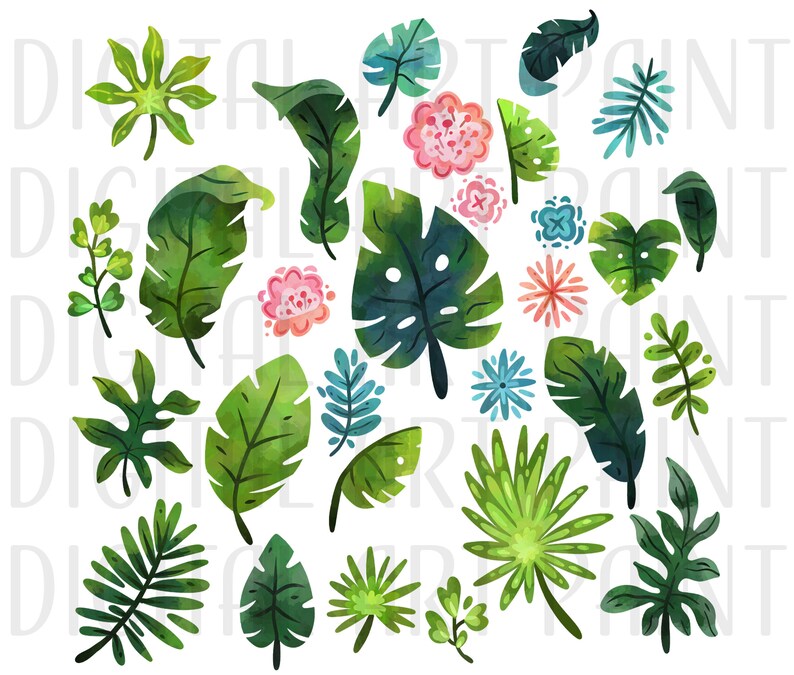 Tropical Leaves Clipart Leaf Clipart Greenery Clipart - Etsy
