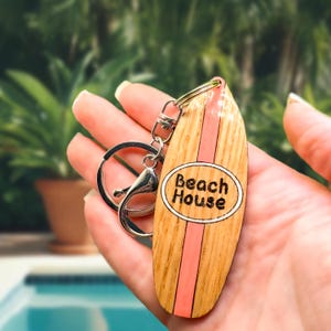 Resin Surfboard Keychain Custom Text Wood Surfboard Coastal Name Tag ...