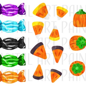 Halloween Candy Clipart, Candy Corn PNG Graphics, Vintage Ghost Bat ...