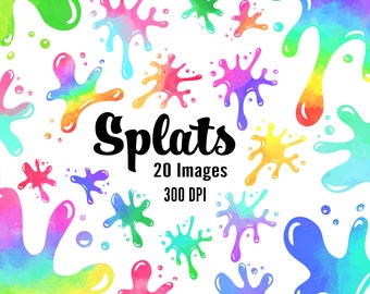 Watercolor Splatter Clipart / Splats Clipart / Rainbow Paint Splashes ...