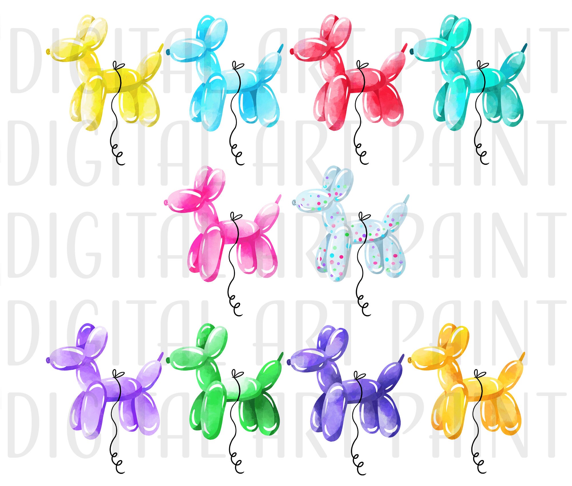 Balloon Clipart Balloon Animal Clipart Birthday Clipart | Etsy