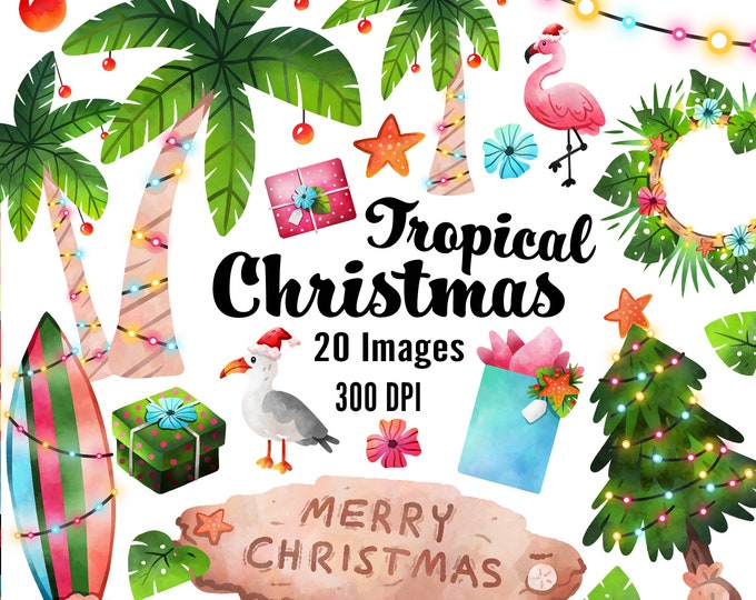 Karamfila's Tropical Christmas Clipart, Hipster Santa Flamingo Xmas ...