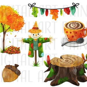 Fall Clipart, Autumn Thanksgiving Halloween Art, Pumpkin Leaves Banners ...
