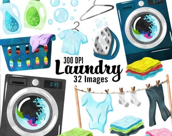 Watercolor Laundry Clipart / Cleaning Clipart / Washing Machine Clipart ...