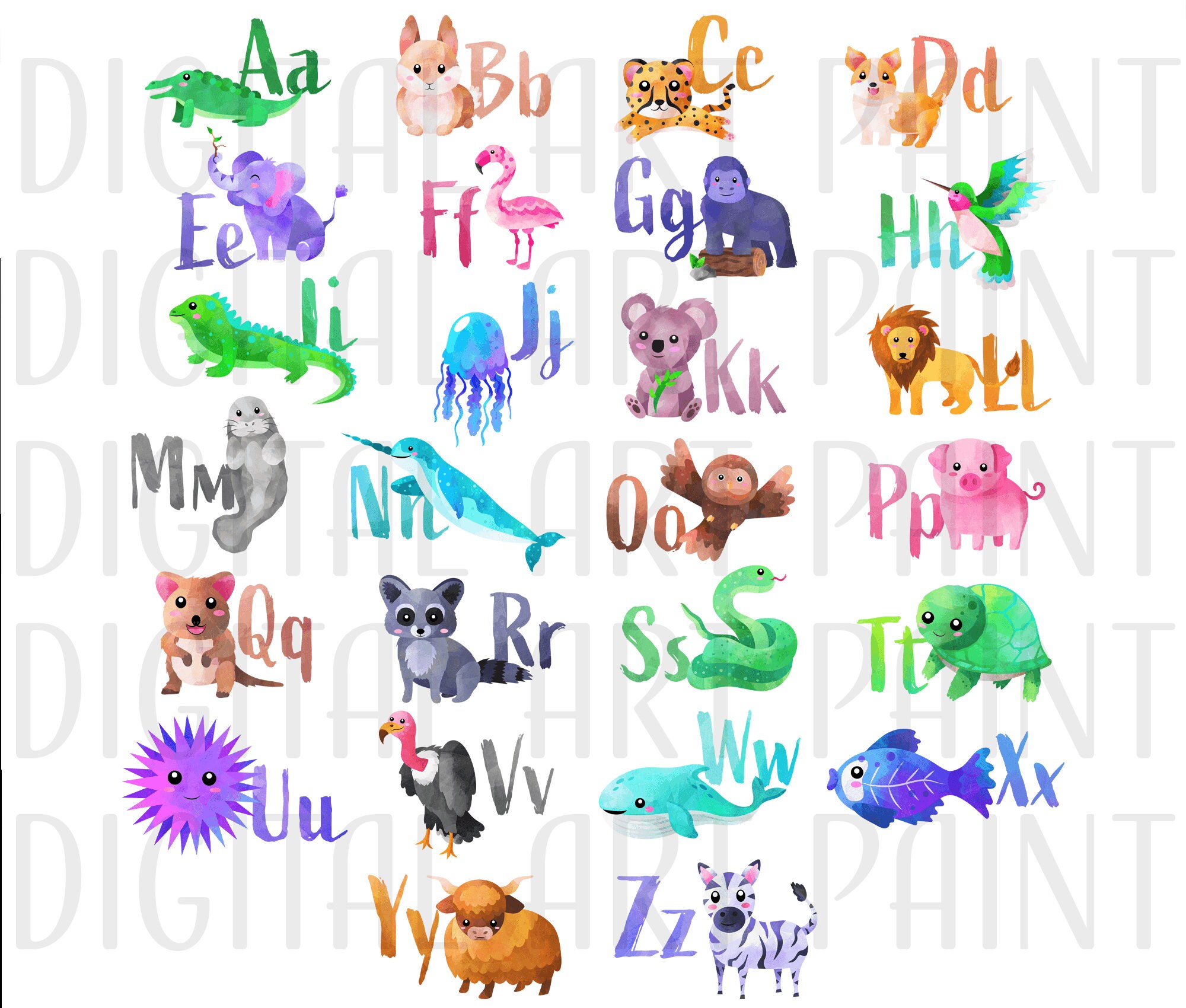 Animal Clipart Animal Alphabet Animal Alphabet Clipart - Etsy