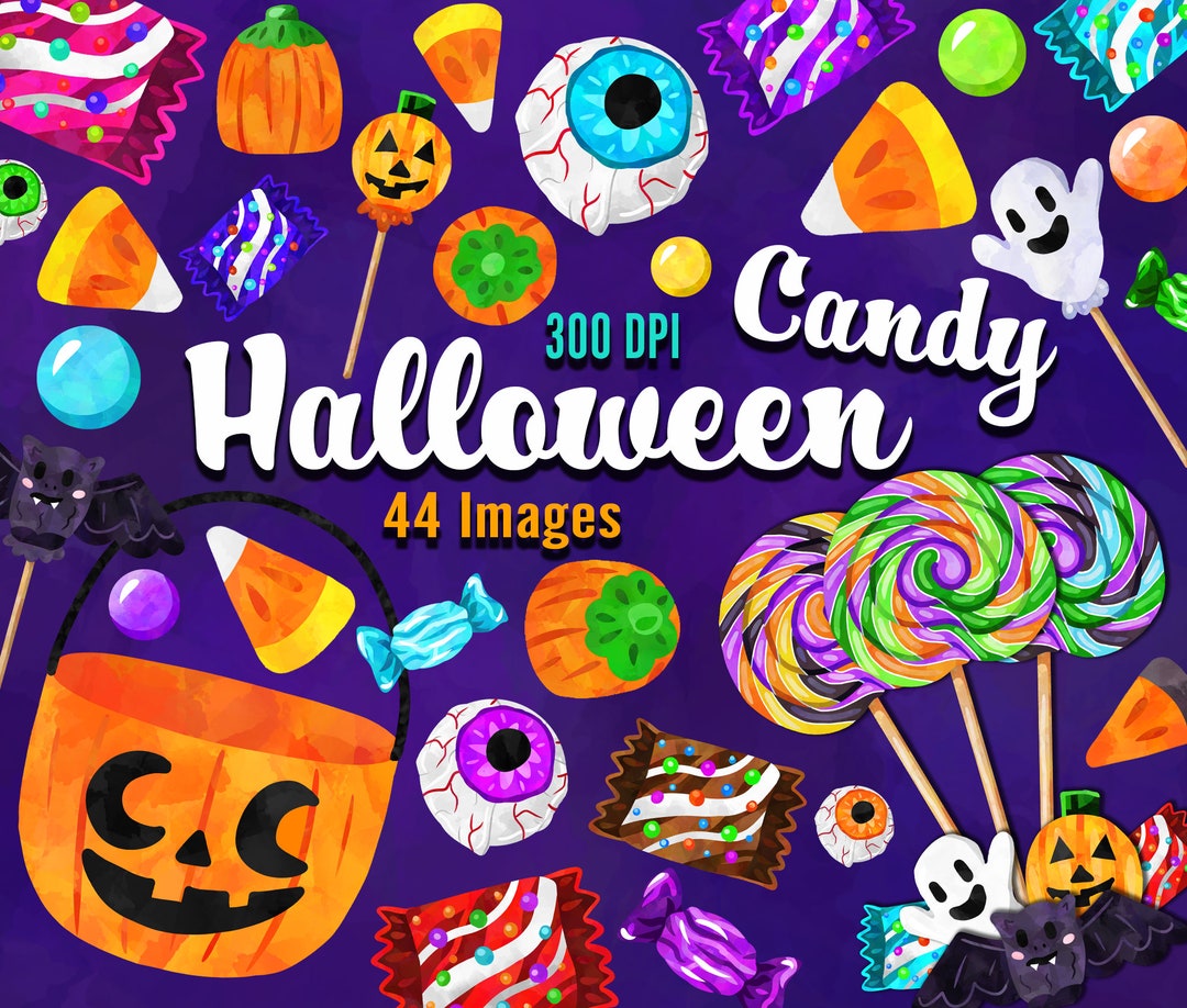Halloween Candy Clipart, Candy Corn PNG Graphics, Vintage Ghost Bat ...