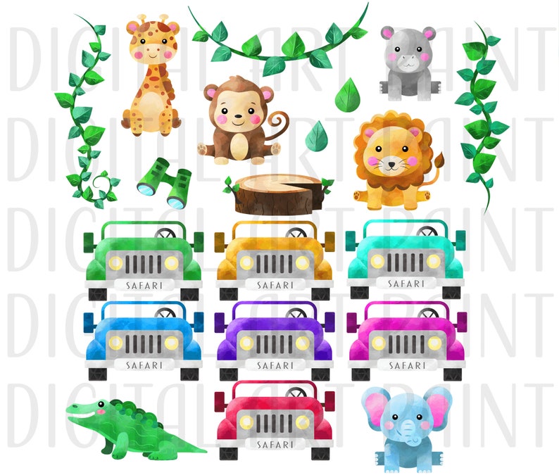 Safari Clipart Jungle Clipart Elephant Clipart Animal - Etsy