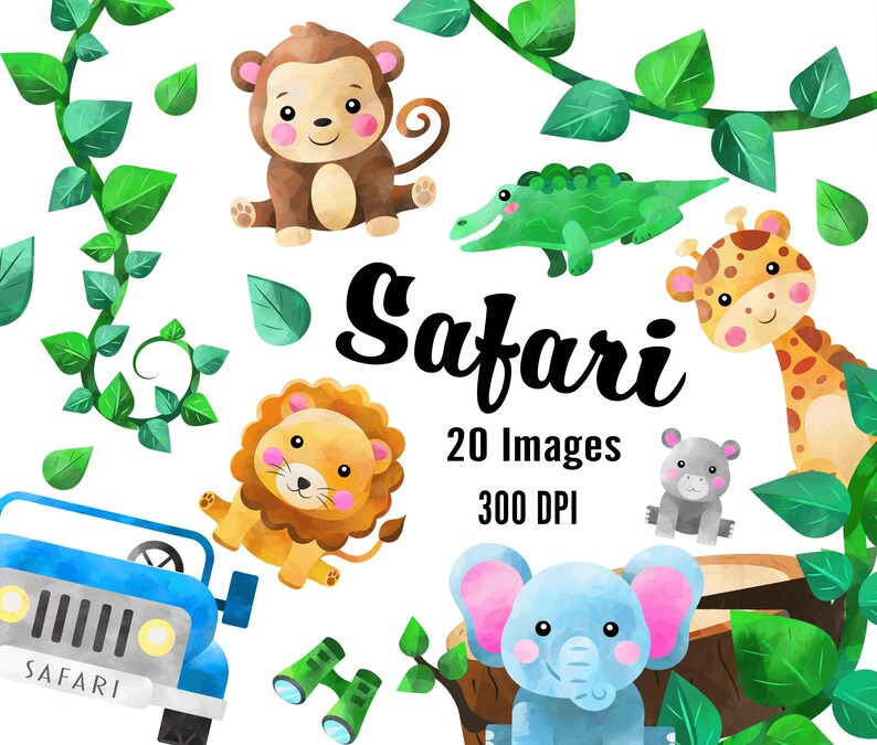 Safari Clipart Jungle Clipart Elephant Clipart Animal - Etsy