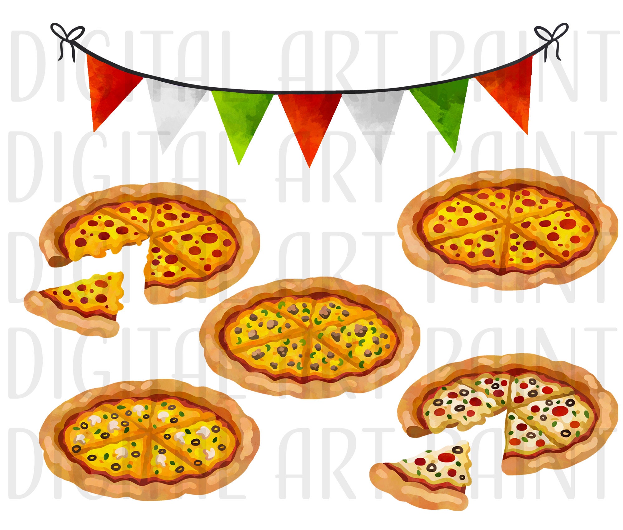 Pizza Clipart Pizza PNG Pizza Party Clipart Pepperoni - Etsy