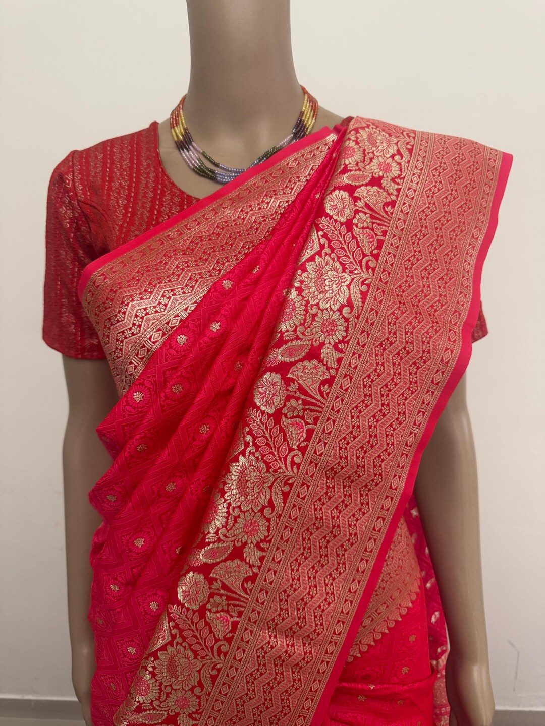Pink Banarasi Silk Saree: Golden Zari Peacock Weave, Wedding Sari - Etsy