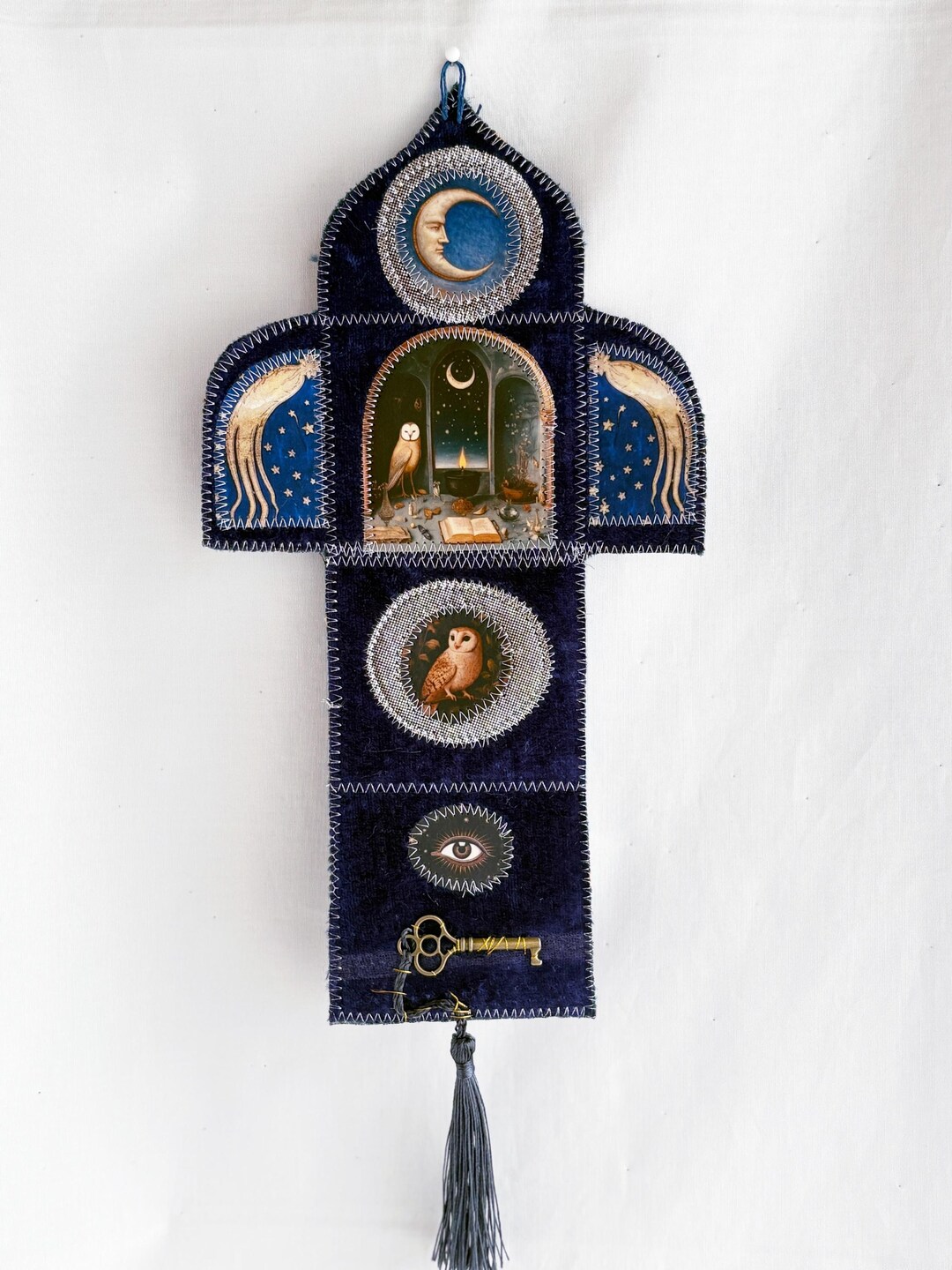 Secret of the Owl Pocket Altar (large, Darkblue) Handmade Textile Art ...