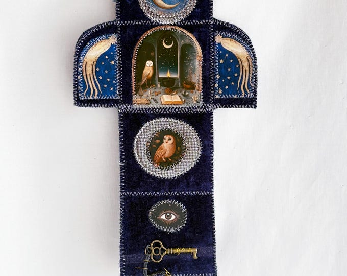 Secret of the Owl Pocket Altar (large, Darkblue) Handmade Textile Art ...