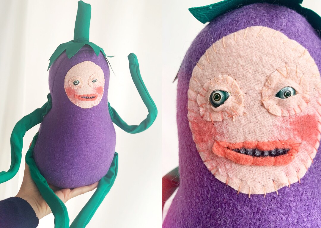 Eggplant Plush Vegetable Artdoll Eggplant Doll Ooak Etsy