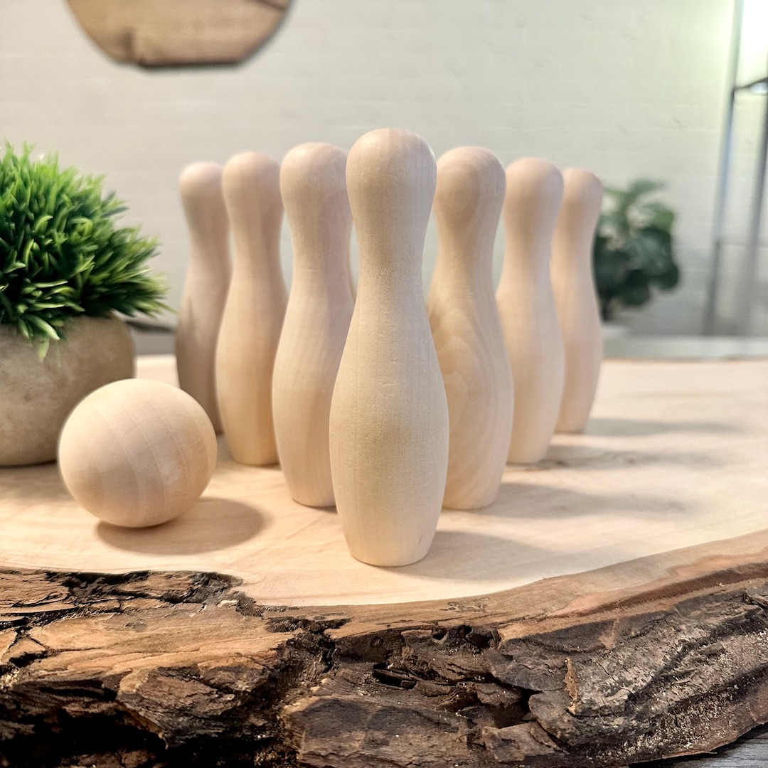 Miniature Wooden Bowling Set | Mini Bowling Pins and Ball | Kid ...