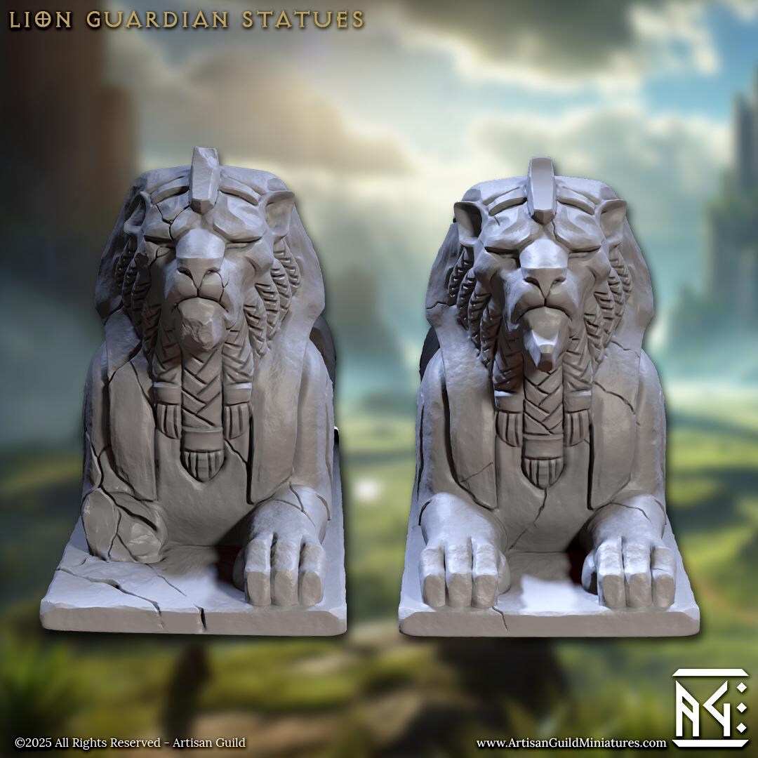 Lion Guardian Statues - Artisan Guild - Dnd Tabletop Games - Resin ...