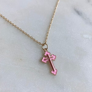 Pink Cross Necklace - Etsy