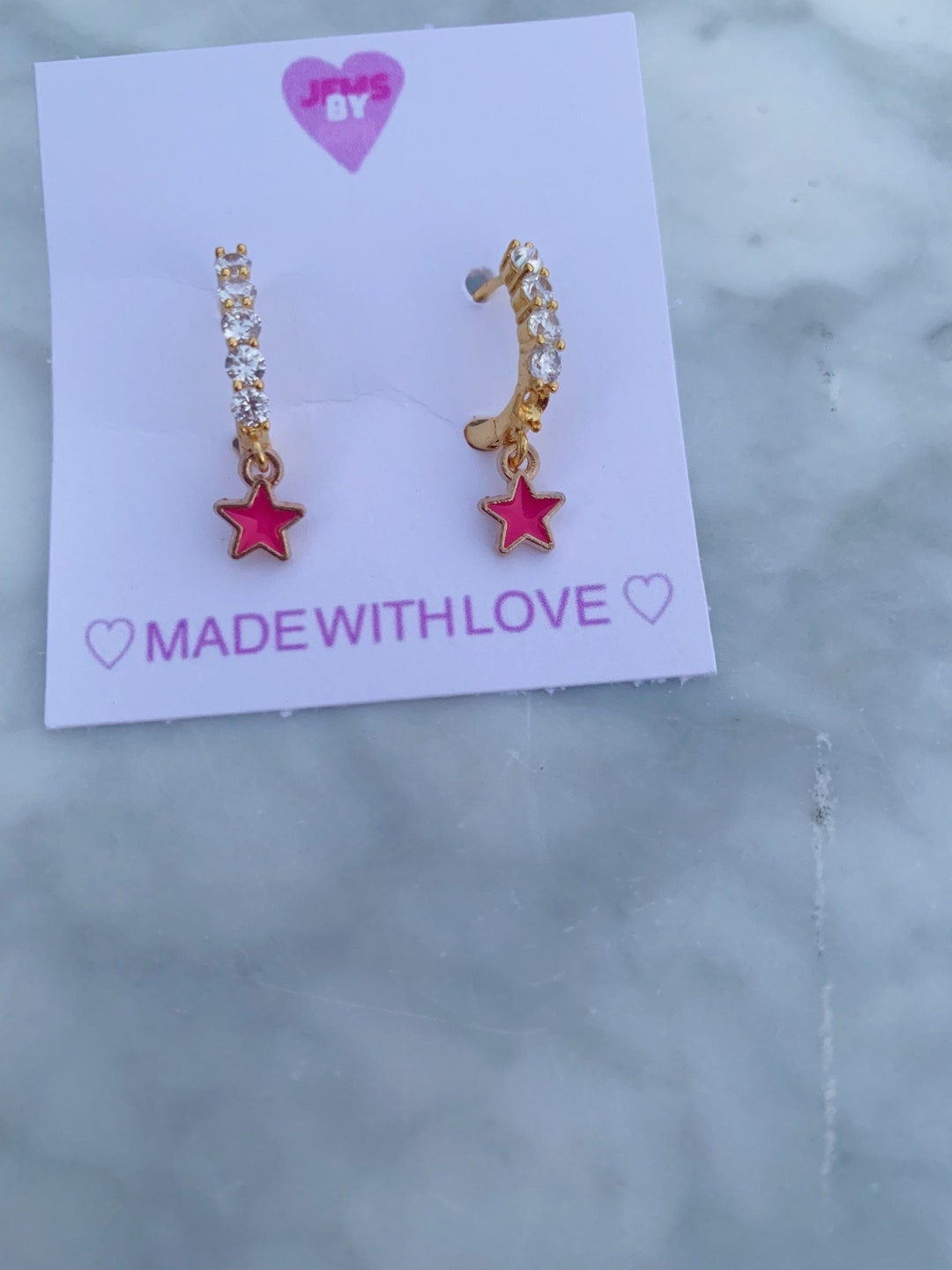 Hot Pink Star Earrings With Diamonds - Etsy