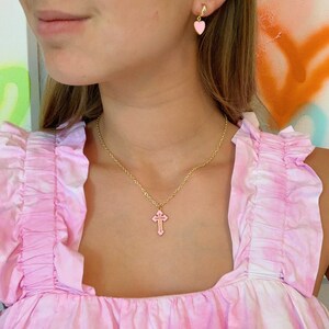Pink Cross Necklace - Etsy