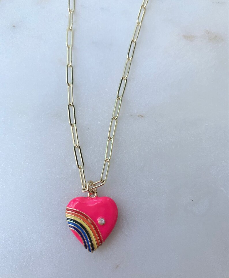 Preppy Rainbow Heart Necklace - Etsy