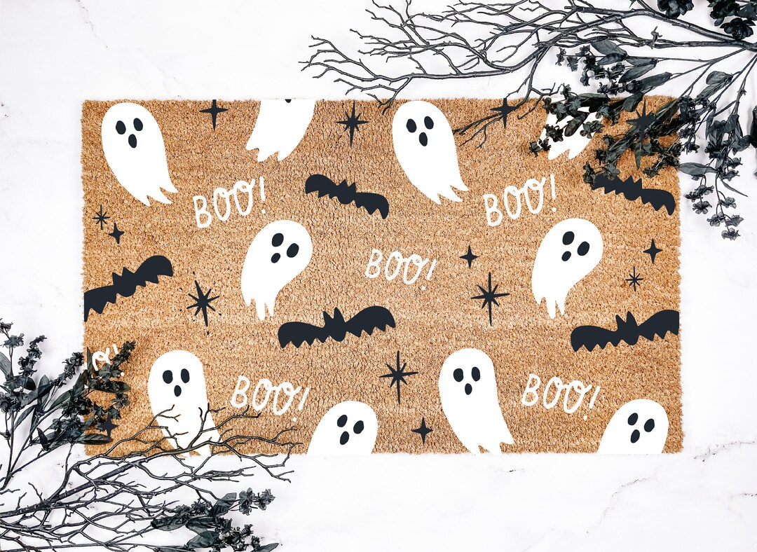 Halloween Doormat, Ghost & Bat Pattern, Fall Decor, Welcome Mat - Etsy