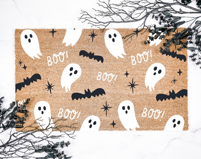 Cute Ghostie Doormat, Ghost Halloween Doormat, Halloween Emoji Doormat ...