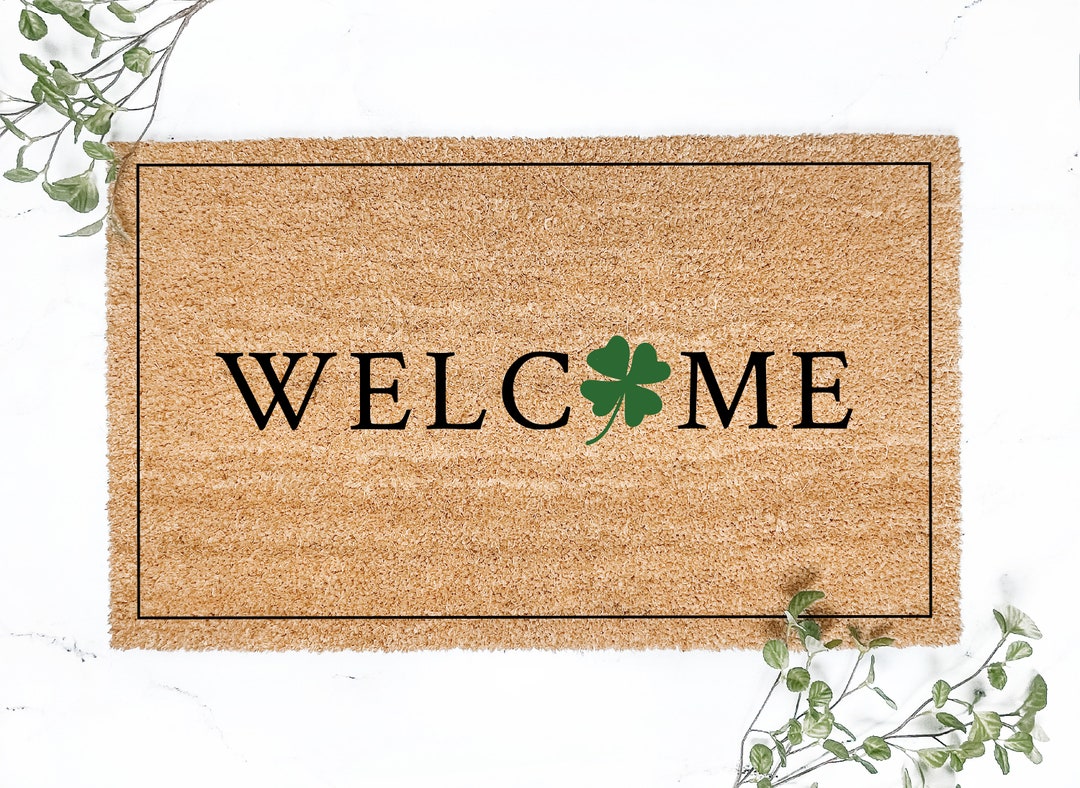 Welcome Clover Bordered Doormat, Shamrock Decorations, Clover ...