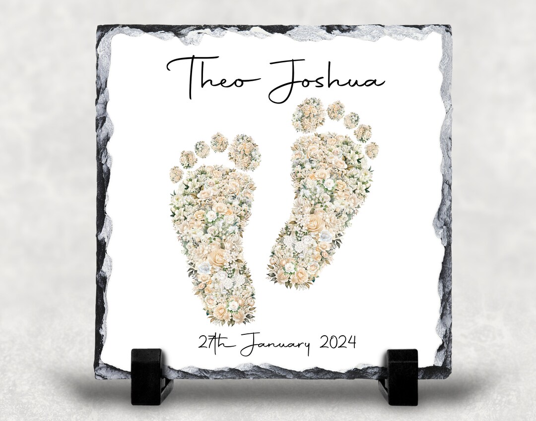 Personalised Rock Slate Baby Footprints Gift, New Baby, New Mum, Mother ...