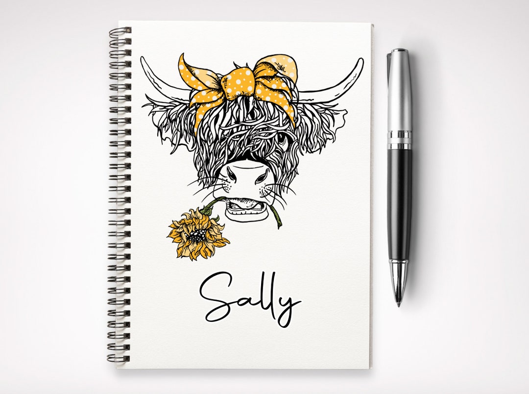 Personalised A5 Highland Cow Notebook, Cow Gift, School Notepad, Office ...