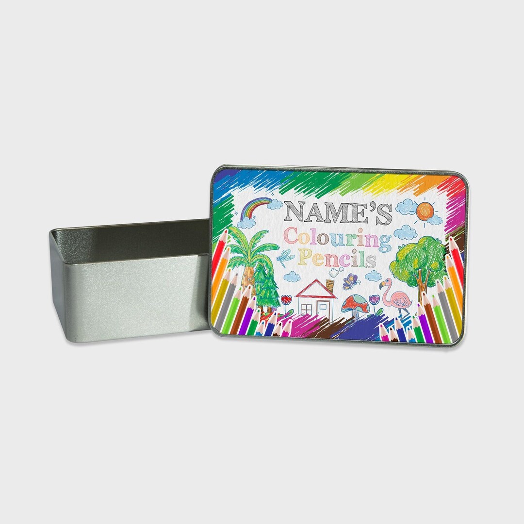 Personalised Colouring Pencil Tin: Kids Art Storage (19.8cm X 12.8cm X ...
