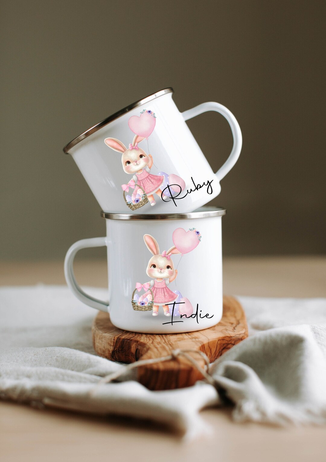Personalised Easter Bunny Enamel Mug, Personalised Mug, Pink Bunny ...