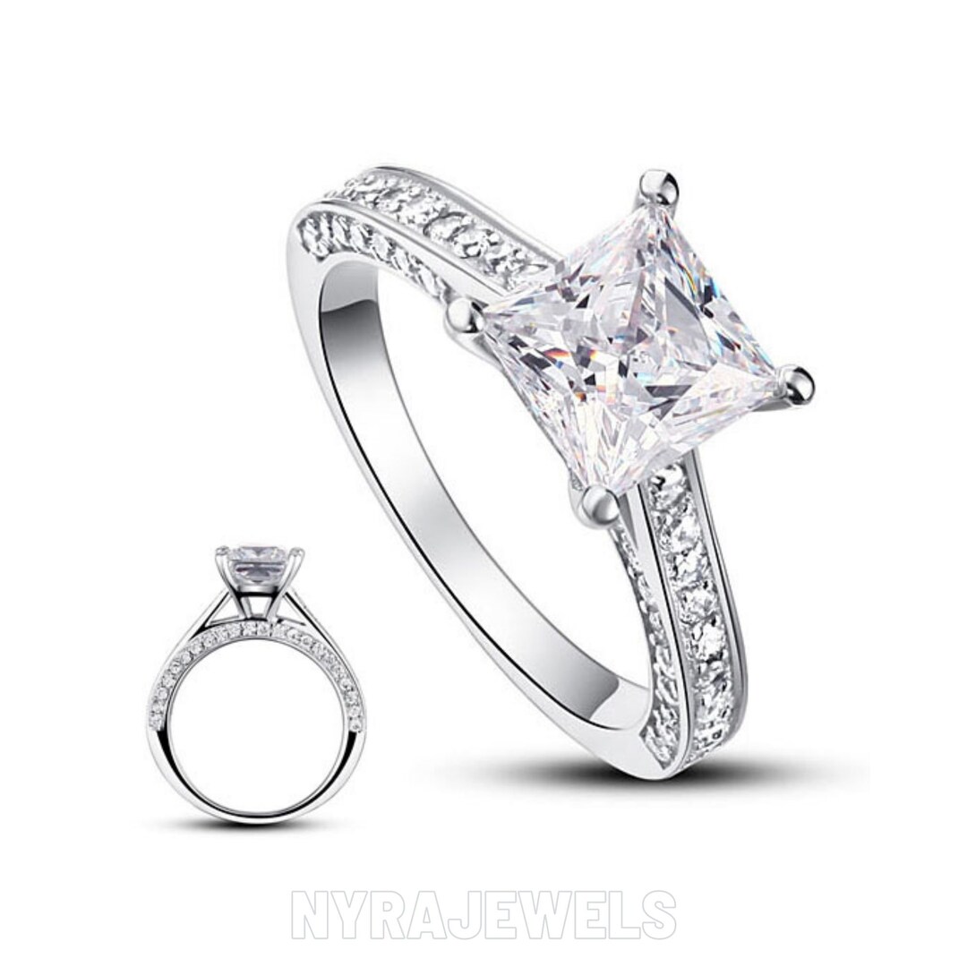 Princess Cut Engagement Ring 3 Ct Princess Solitaire Ring Princess ...