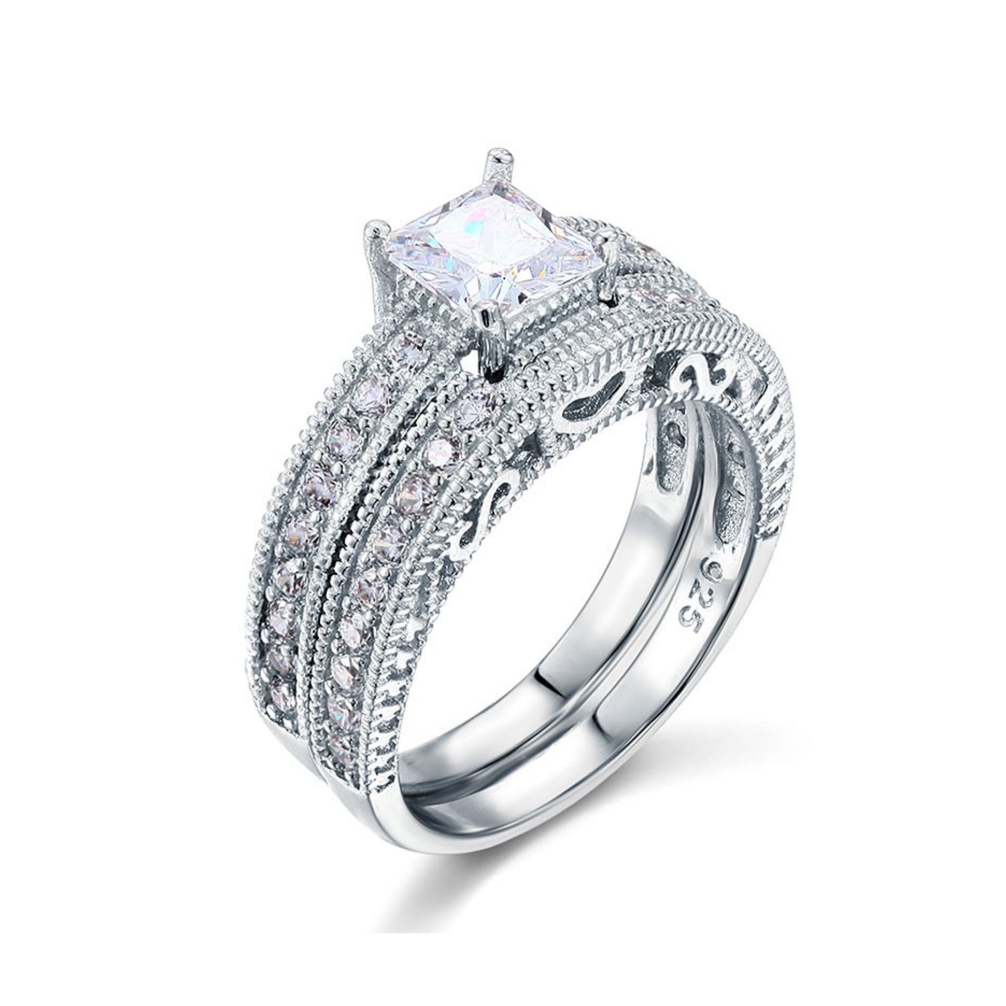 1 Carat Created Diamond Engagement Ring Set 2-pc Wedding Ring - Etsy