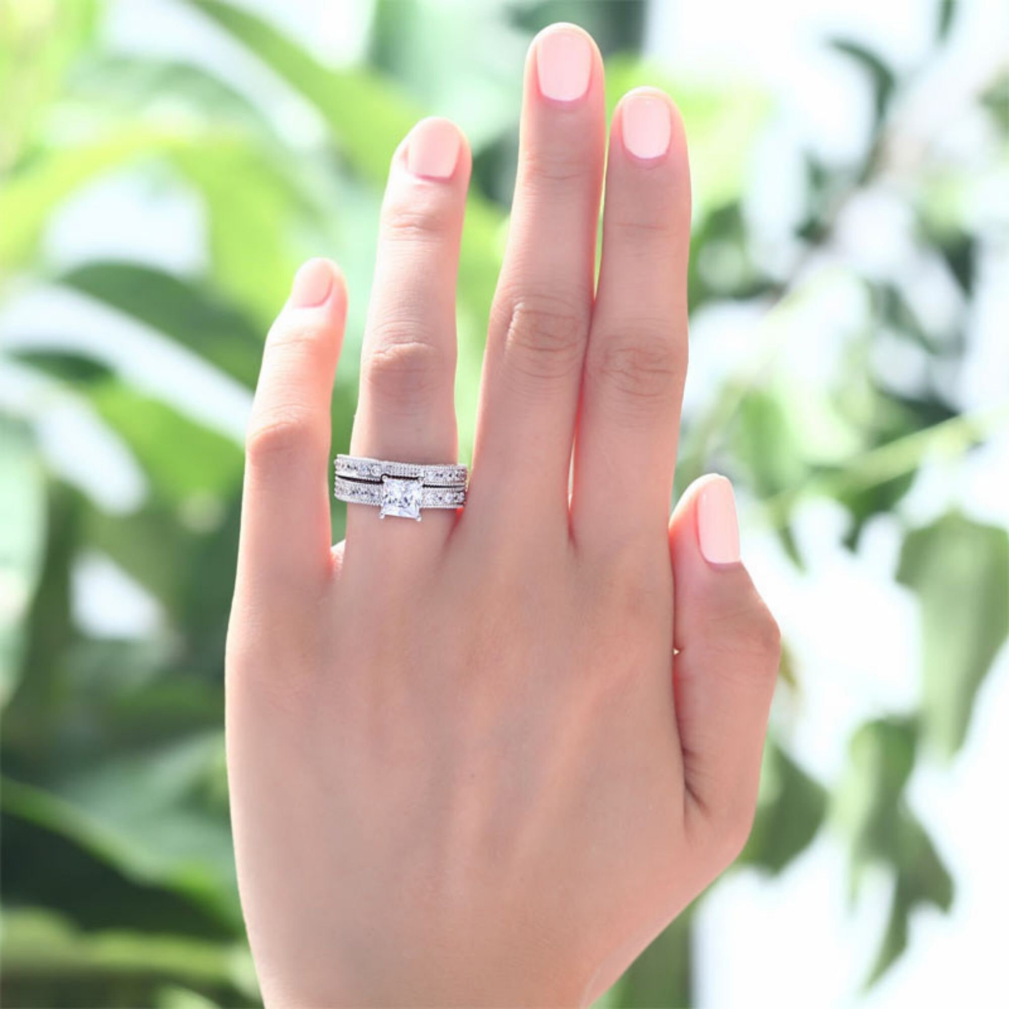 1 Carat Created Diamond Engagement Ring Set 2-pc Wedding Ring - Etsy