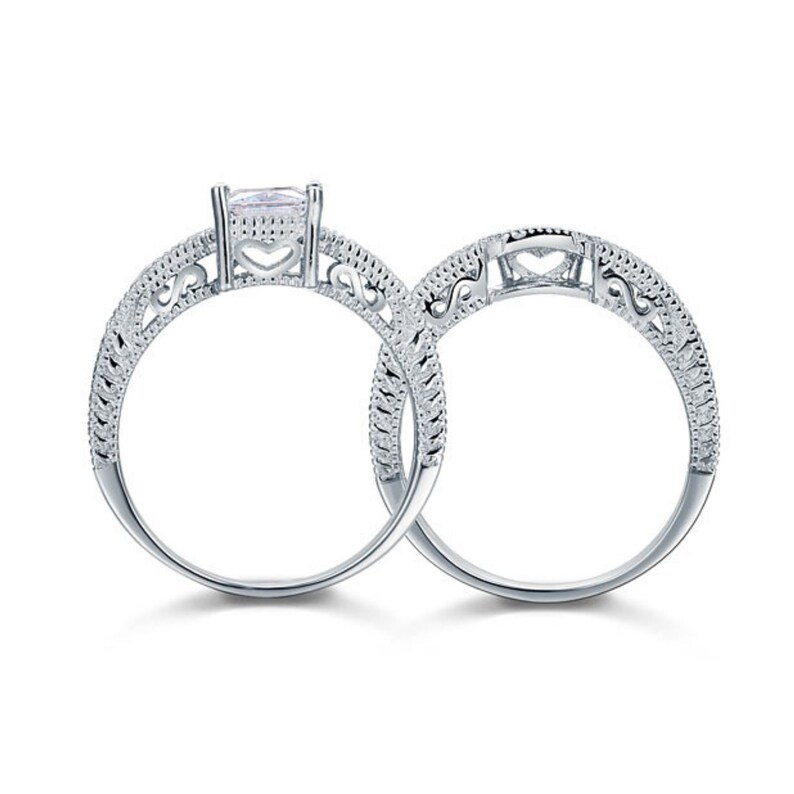 1 Carat Created Diamond Engagement Ring Set 2-pc Wedding Ring - Etsy