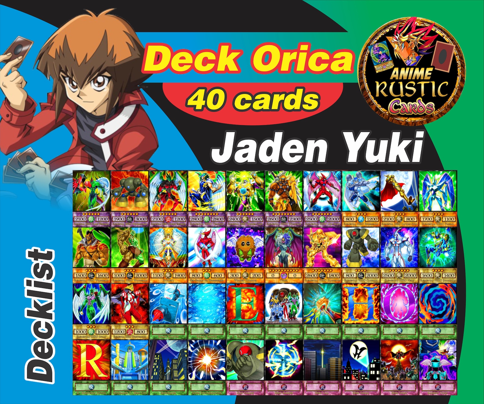 Jaden Yuki Deck 40 cards Anime Orica Yugioh GX | Etsy