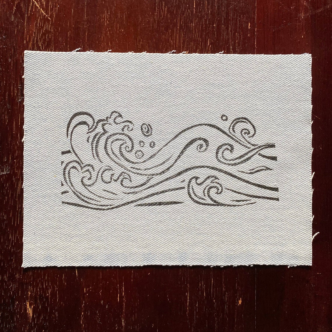 Wave Patch, Slow Stitch Visible Mending, Upcycled Denim, Hand Printed ...